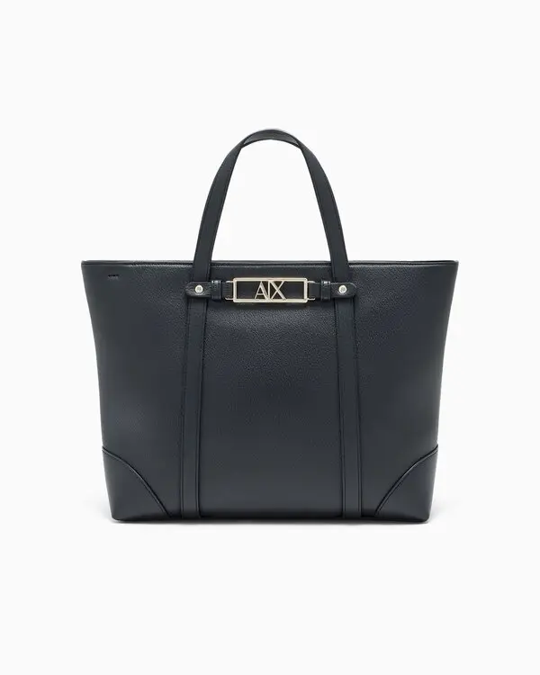 Armani Exchange Tote Bag With Dual Handles And A Metal Logo Plaque - Black