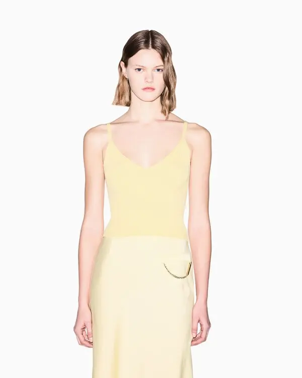 Armani Exchange Ribbed Top With Thin Straps - Yellow