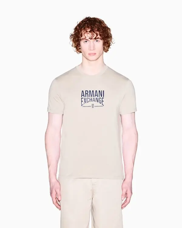 Armani Exchange Basic Slim Fit T-shirt In Cotton Jersey - Beige