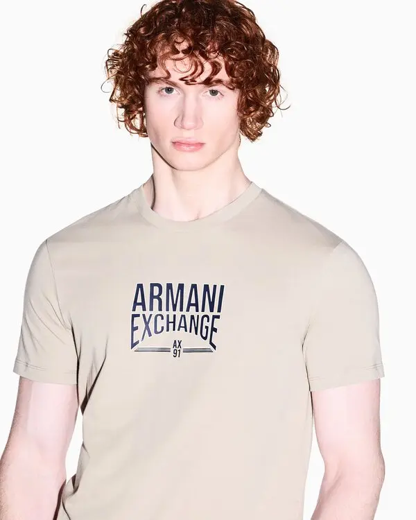 Armani Exchange Basic Slim Fit T-shirt In Cotton Jersey - Beige