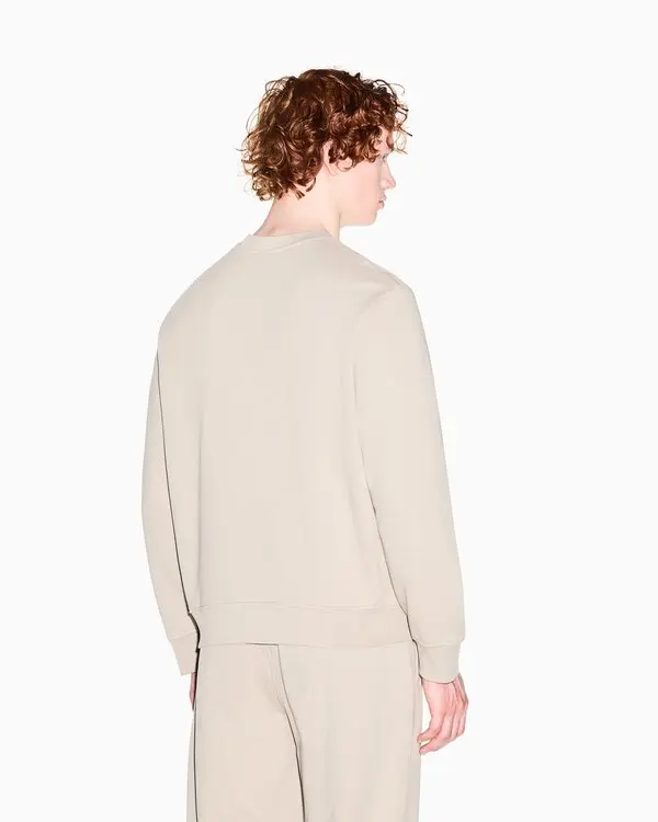 Armani Exchange Diagonal Fleece Cotton Crewneck Sweatshirt - Beige