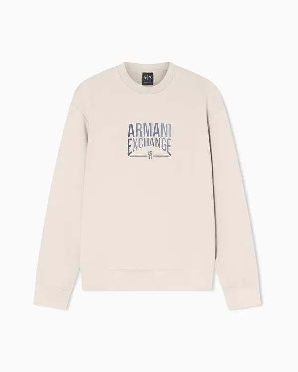 Armani Exchange Diagonal Fleece Cotton Crewneck Sweatshirt - Beige