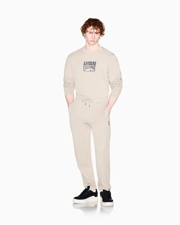 Armani Exchange Diagonal Fleece Cotton Crewneck Sweatshirt - Beige