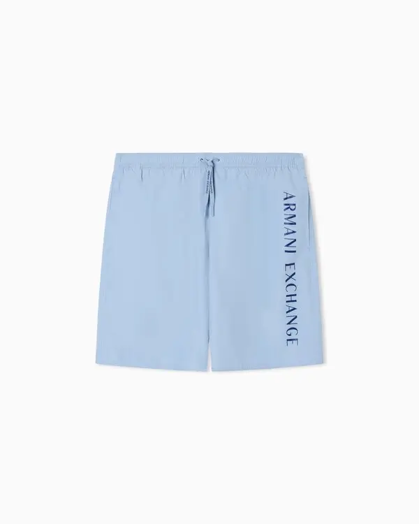 Armani Exchange Swim Shorts With Side Logo - Light Blue