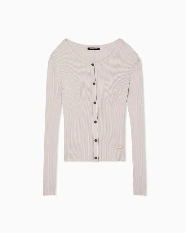 Armani Exchange Fitted Cardigan In Recycled Viscose Knit - Beige