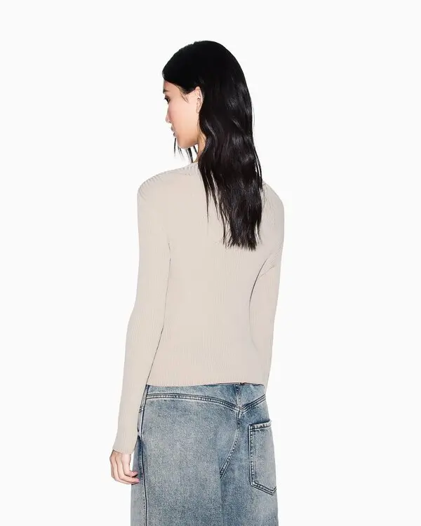 Armani Exchange Fitted Cardigan In Recycled Viscose Knit - Beige