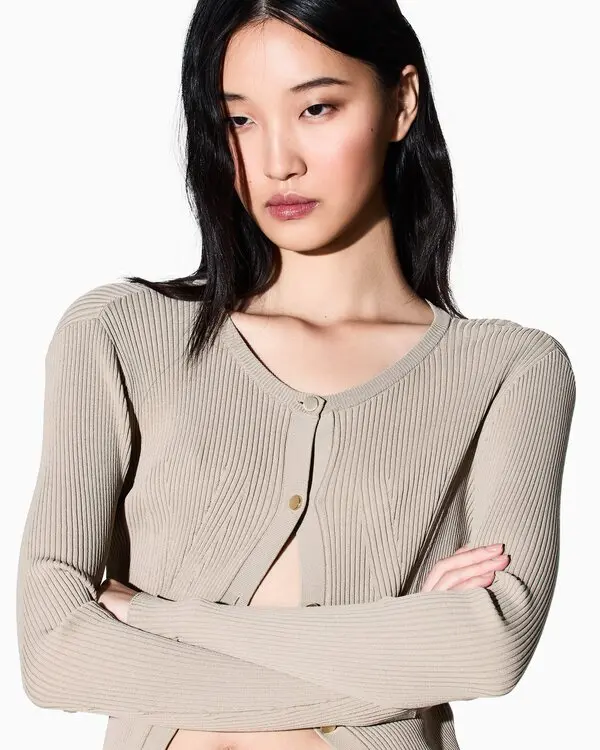 Armani Exchange Fitted Cardigan In Recycled Viscose Knit - Beige