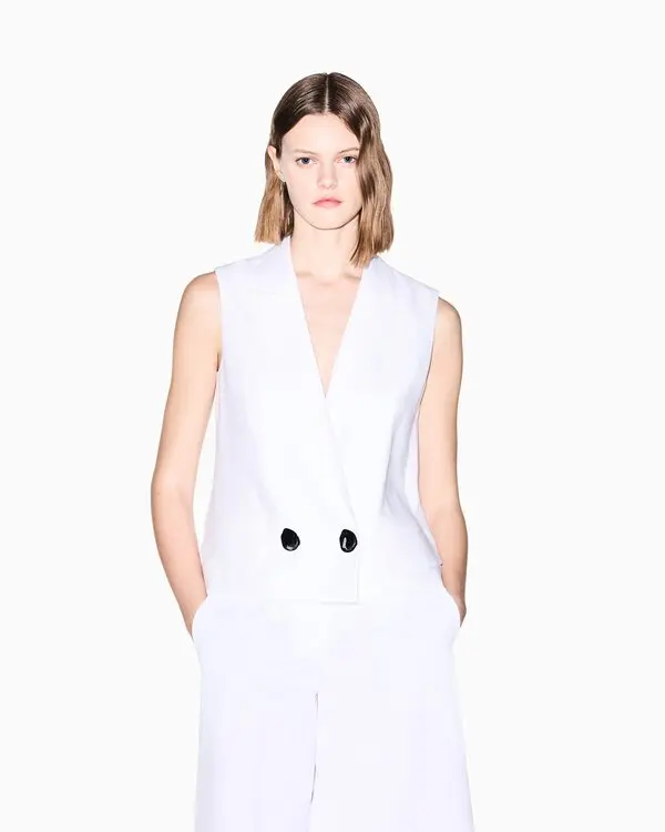 Armani Exchange Double-breasted Linen Twill Waistcoat