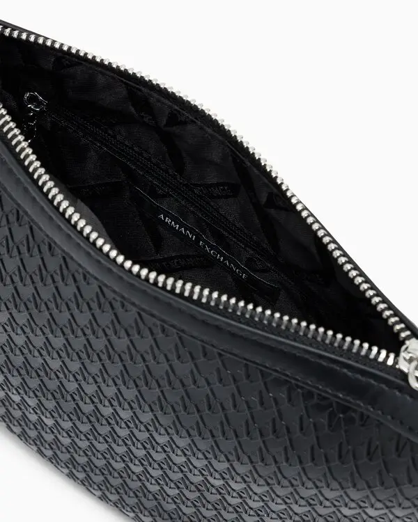 Armani Exchange Mini Shoulder Bag In Smooth Fabric - Black
