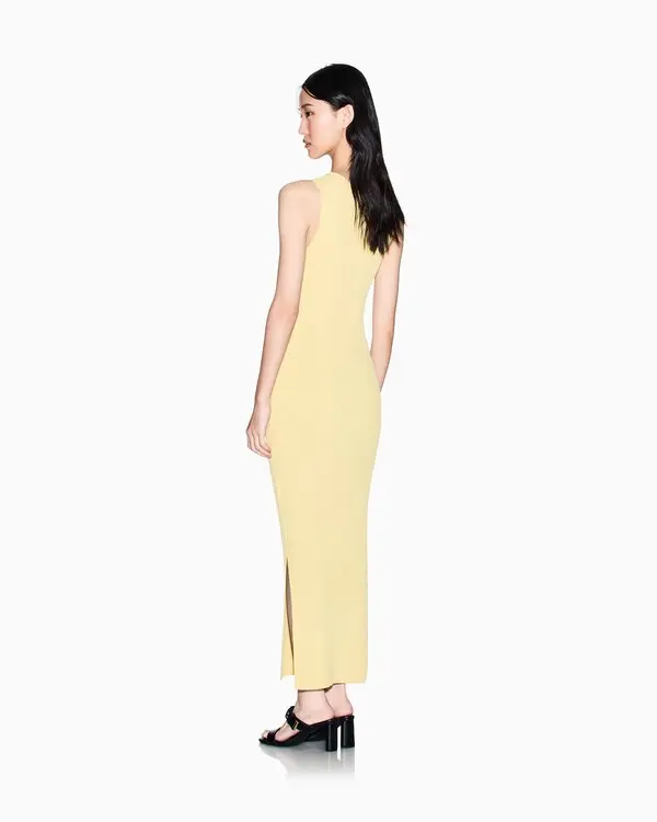 Armani Exchange Long Dress In Openwork Knit With V-neck - Yellow
