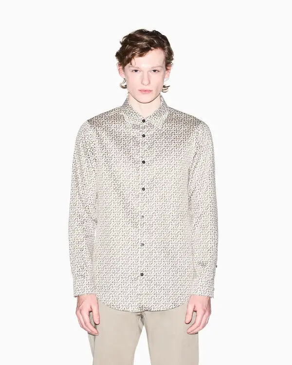 Armani Exchange Regular Fit Shirt With Lettering Logo - Beige