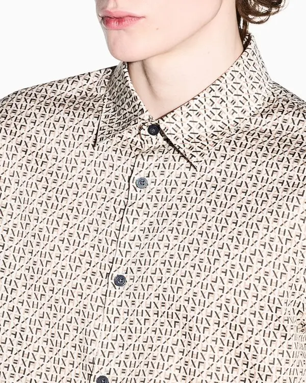 Armani Exchange Regular Fit Shirt With Lettering Logo - Beige