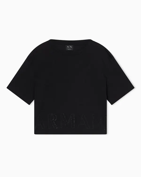 Armani Exchange Cropped Basic T-shirt In Cotton Jersey - Black