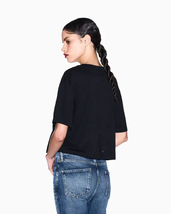 Armani Exchange Cropped Basic T-shirt In Cotton Jersey - Black
