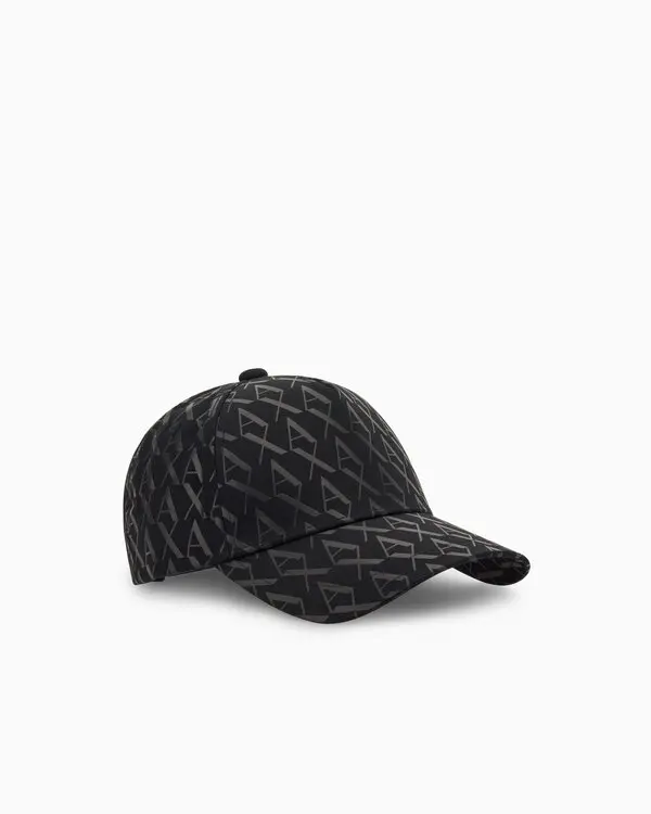 Armani Exchange Patterned Baseball Cap In Cotton Twill - Black