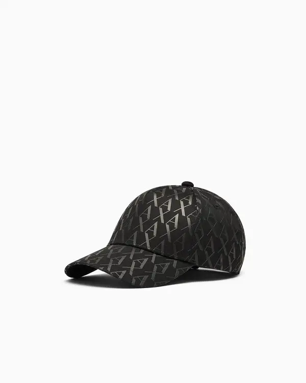 Armani Exchange Patterned Baseball Cap In Cotton Twill - Black
