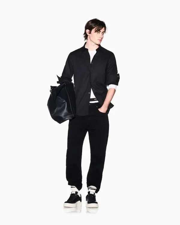 Armani Exchange Casual Shirt In Textured Cotton Jacquard - Black