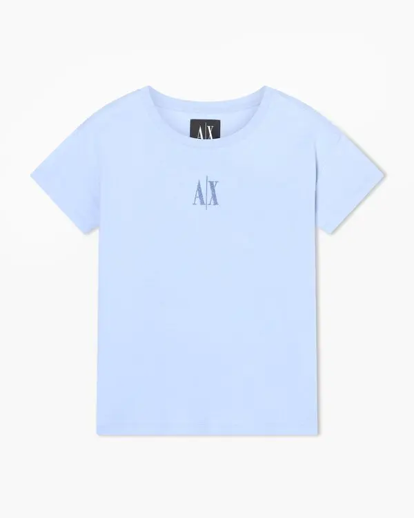 Armani Exchange Boyfriend Fit T-shirt In Cotton Jersey With A Logo Icon - Light Blue