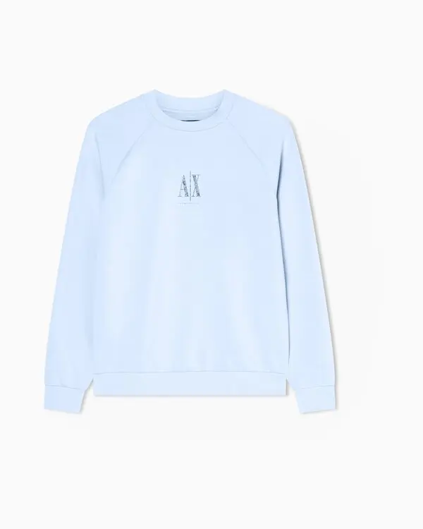 Armani Exchange Crew Neck Sweatshirt In Viscose With Embossed Logo Icon - Light Blue