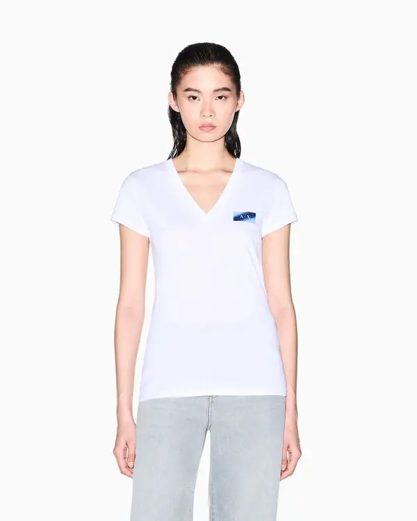 Armani Exchange Slim-fit T-shirt In Solid-color Cotton Jersey - White