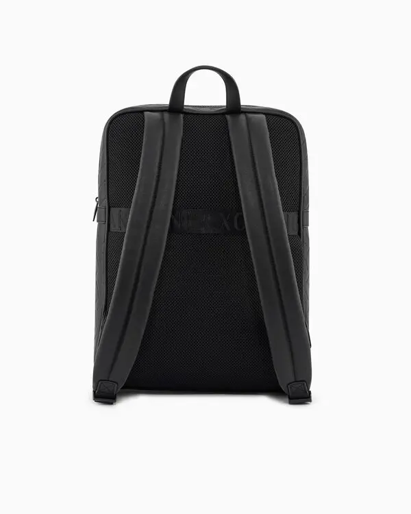 Armani Exchange Backpack With Embossed Pattern And Adjustable Padded Straps