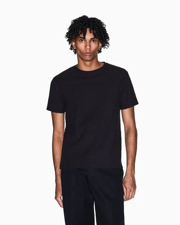 Armani Exchange Slim Fit Mercerized Cotton Jacquard T-shirt - Black