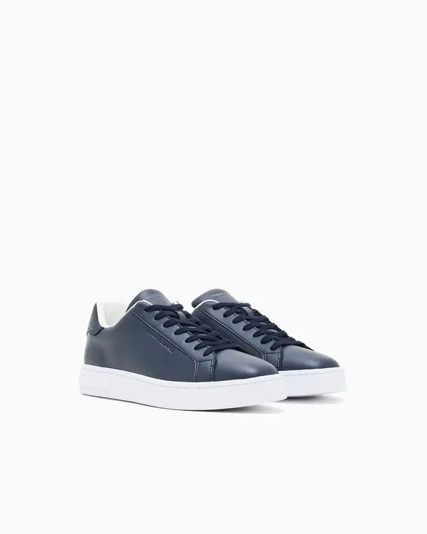 Armani Exchange Split Leather Sneakers With Cotton Lining - Blue