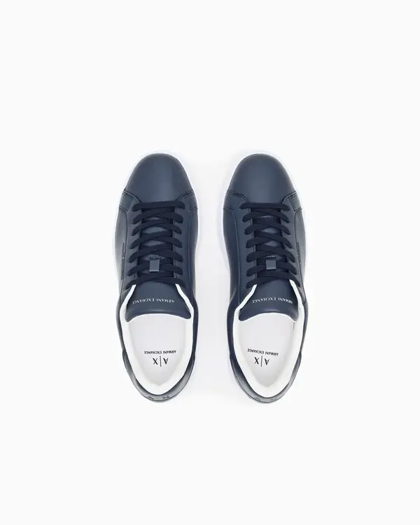 Armani Exchange Split Leather Sneakers With Cotton Lining - Blue