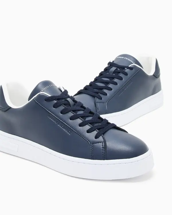 Armani Exchange Split Leather Sneakers With Cotton Lining - Blue