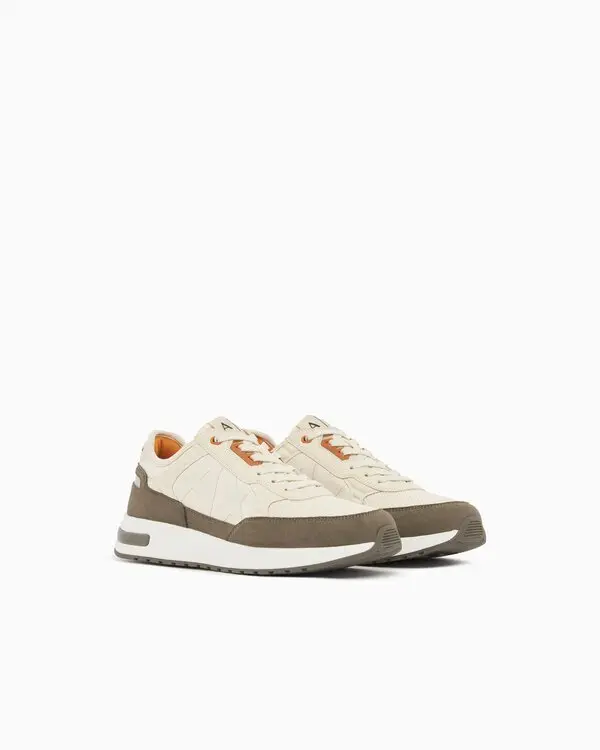 Armani Exchange Sneakers In Ripstop With Micro Suede - Beige
