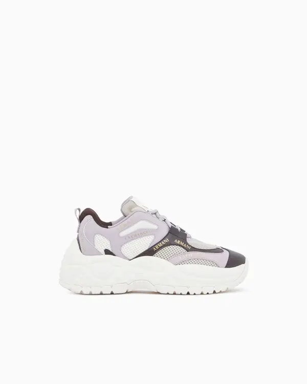 Armani Exchange Lace-up Mesh And Microsuede Trainers - White