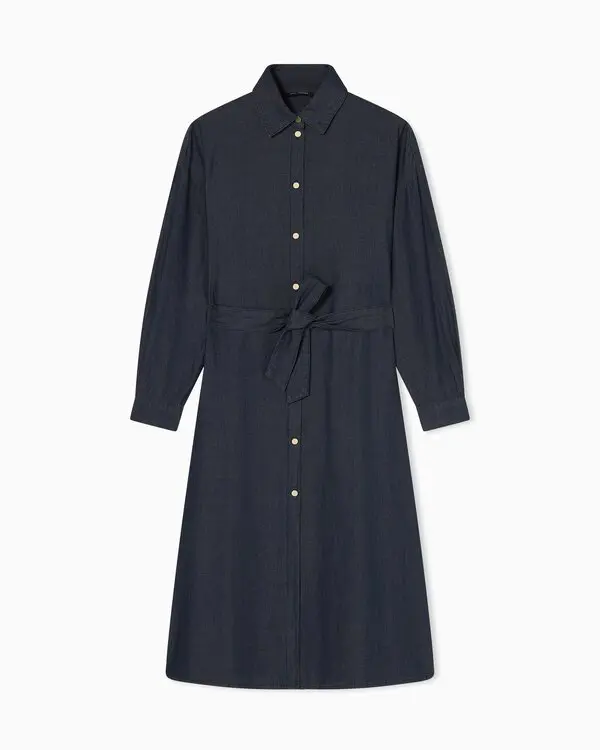 Armani Exchange Flared Chambray Dress With Belt