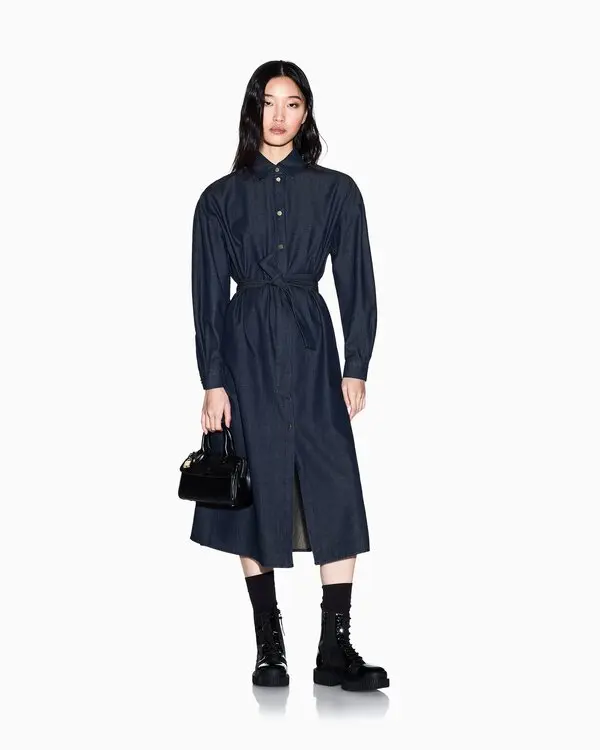 Armani Exchange Flared Chambray Dress With Belt