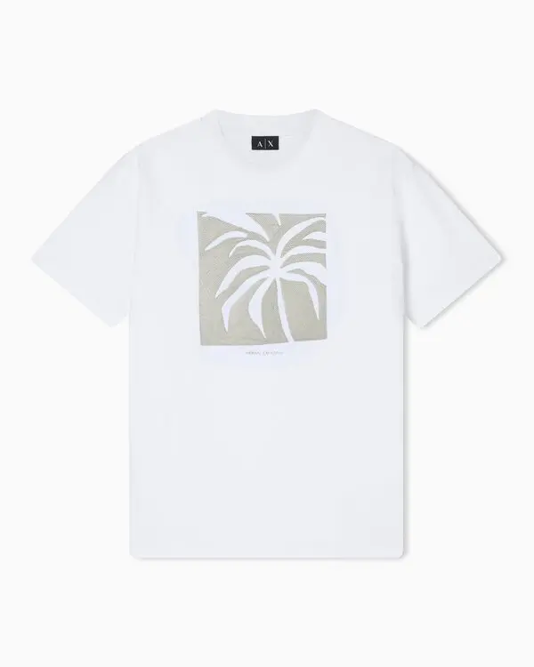 Armani Exchange Relaxed Fit Cotton Jersey T-shirt With Palm Print - White