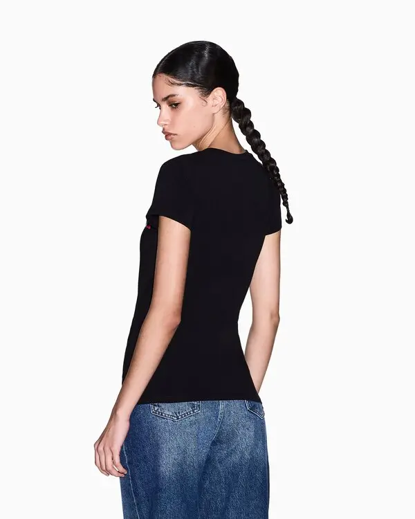 Armani Exchange Slim Fit T-shirt In Stretch Cotton Jersey - Black