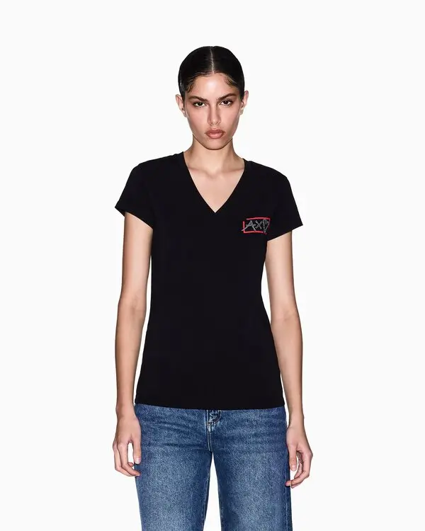 Armani Exchange Slim Fit T-shirt In Stretch Cotton Jersey - Black
