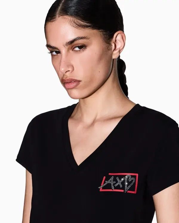 Armani Exchange Slim Fit T-shirt In Stretch Cotton Jersey - Black