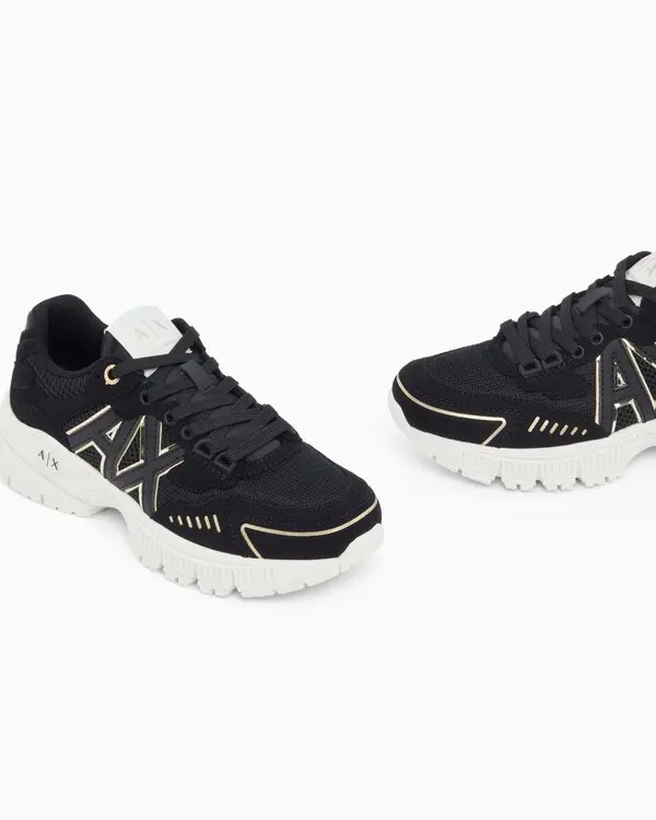 Armani Exchange Mesh And Nylon Trainers With Rubber Sole - Black