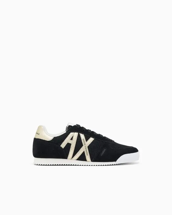 Armani Exchange Suede And Mesh Sneakers With Reflective Details - Black