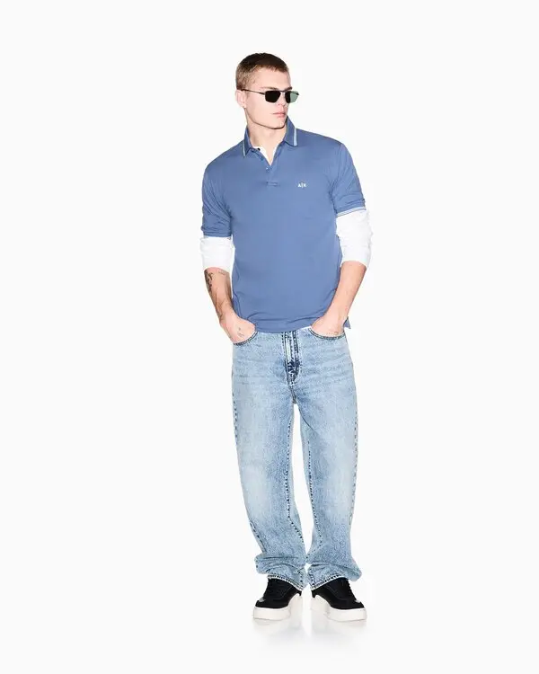 Armani Exchange Regular Fit Polo Shirt In Stretch Cotton Piquet - Light Blue