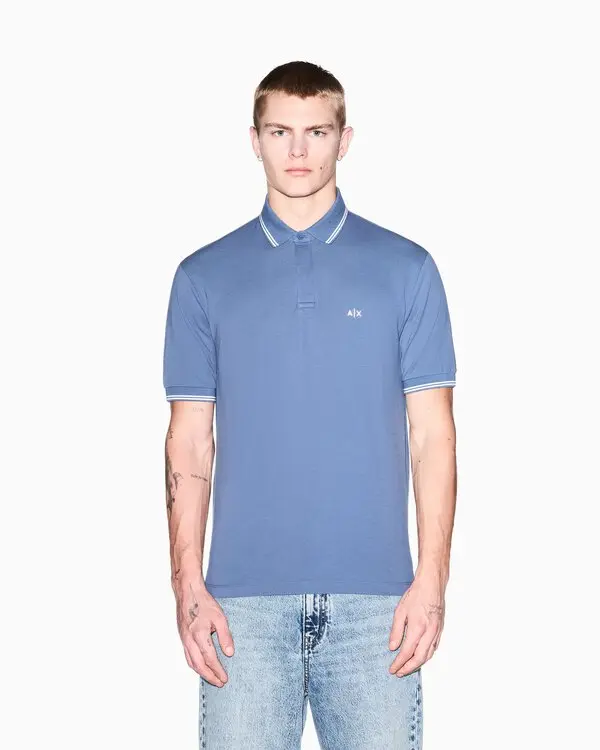 Armani Exchange Regular Fit Polo Shirt In Stretch Cotton Piquet - Light Blue