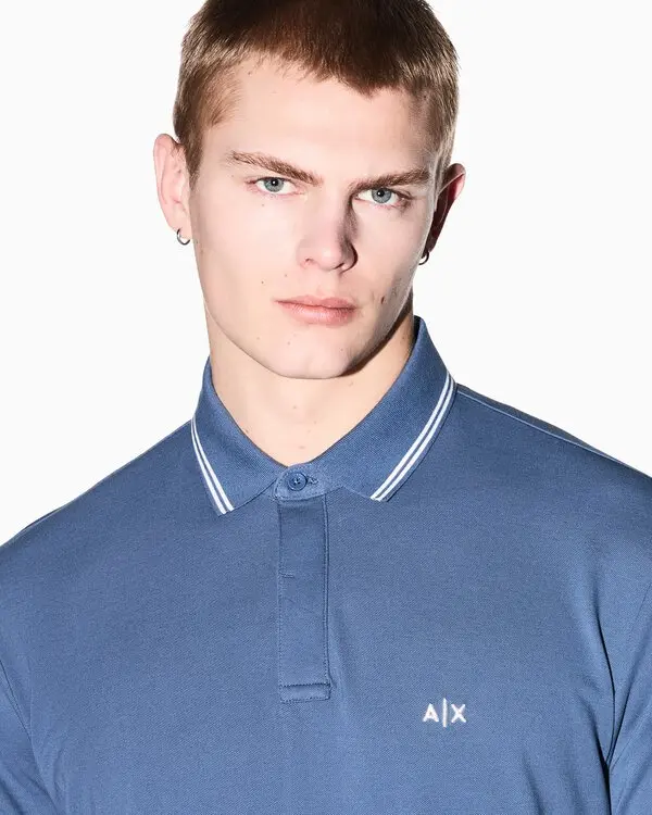 Armani Exchange Regular Fit Polo Shirt In Stretch Cotton Piquet - Light Blue