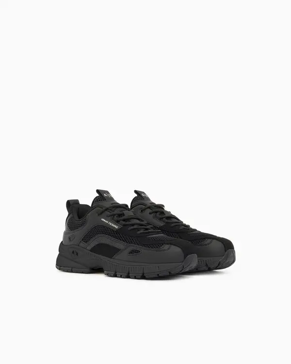 Armani Exchange Sneakers In Microsuede And Mesh - Black