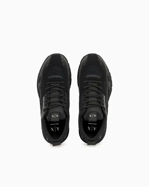 Armani Exchange Sneakers In Microsuede And Mesh - Black