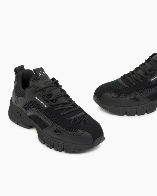 Armani Exchange Sneakers In Microsuede And Mesh - Black