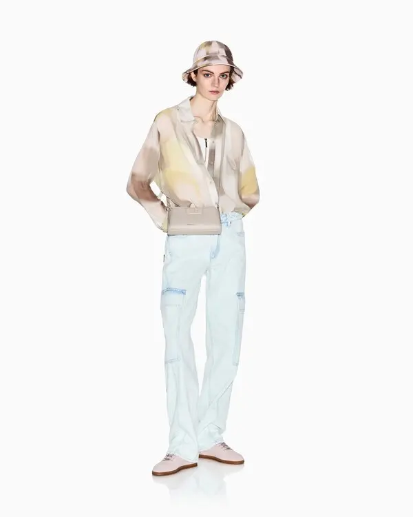Armani Exchange Relaxed Fit Cargo Jeans In Light Wash Cotton Denim