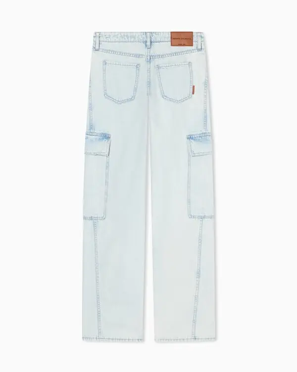 Armani Exchange Relaxed Fit Cargo Jeans In Light Wash Cotton Denim