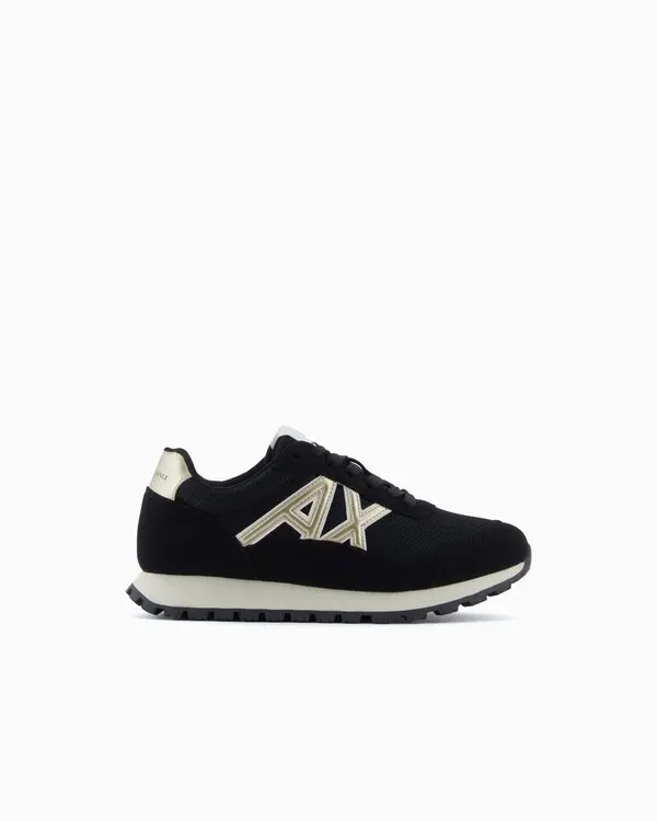 Armani Exchange Mesh And Microsuede Lace-up Sneakers - Black