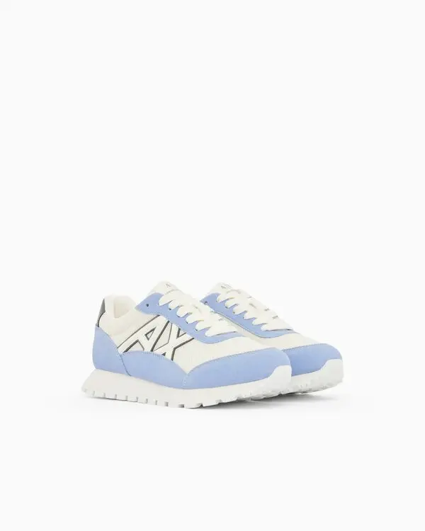 Armani Exchange Sneakers In Mesh And Microsuede - Light Blue