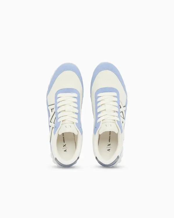 Armani Exchange Sneakers In Mesh And Microsuede - Light Blue